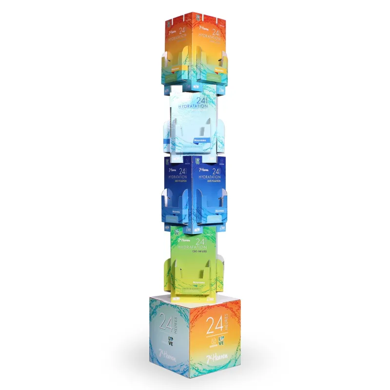 Totem plv en carton, base carré avec porte flyer. BIKOM SHOP